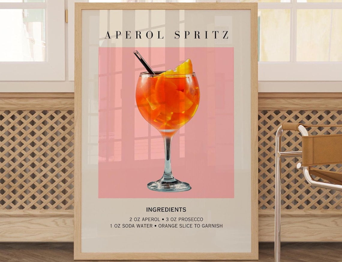 Aperol Spritz Art Print Bar Cart Decor Cocktail Poster Party Signature ...