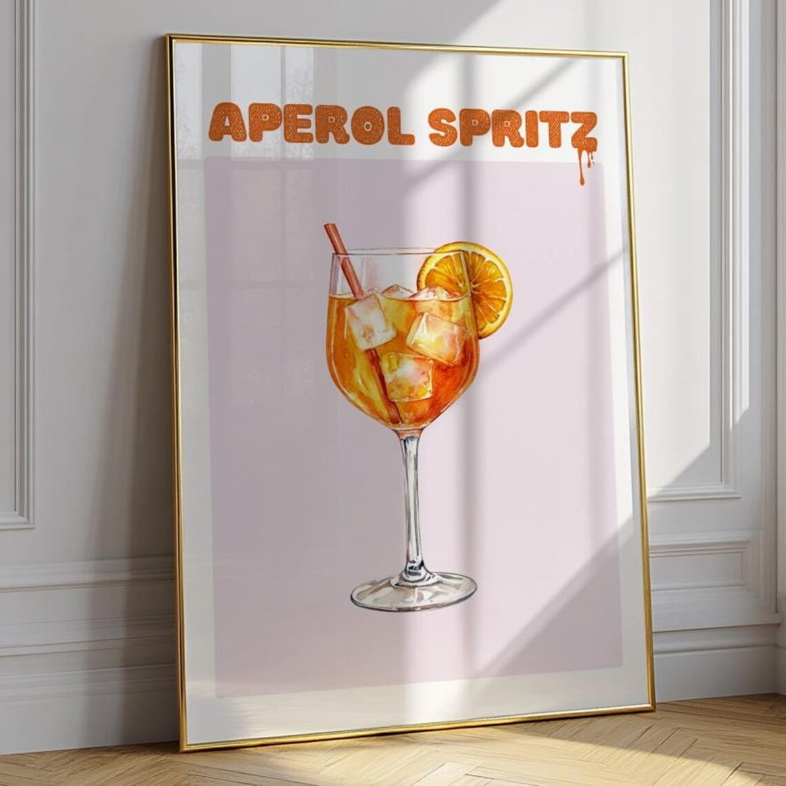 Aperol Spritz Art Print, Bar Cart Decor Cocktail Poster, Party ...