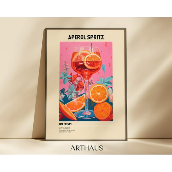 Aperol Spritz Cocktail Bar Cart Decor Kitchen, Unframed Canvas Size ...