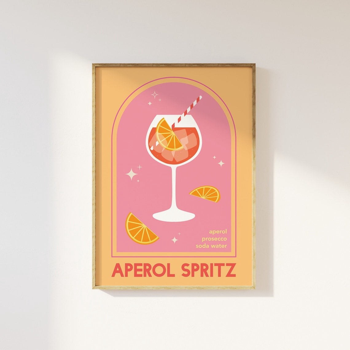 Aperol Spritz Cocktail Poster Cute Pink Orange Bar Art Kitchen Wall ...