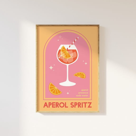Aperol Spritz Cocktail Poster Cute Pink Orange Bar Art Kitchen Wall ...