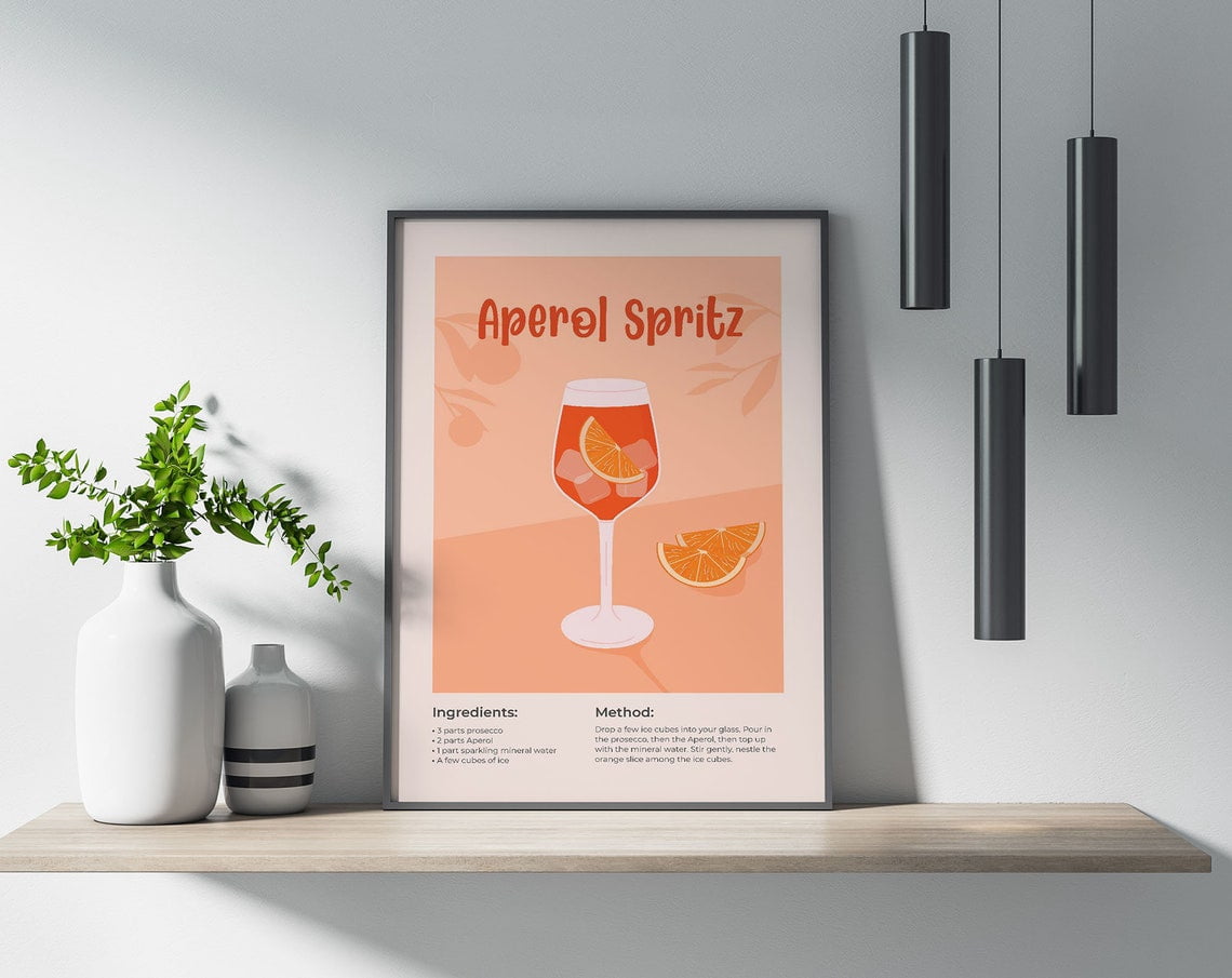 Aperol Spritz Cocktail Poster, Poster Print, Wall Decor, Cocktail ...