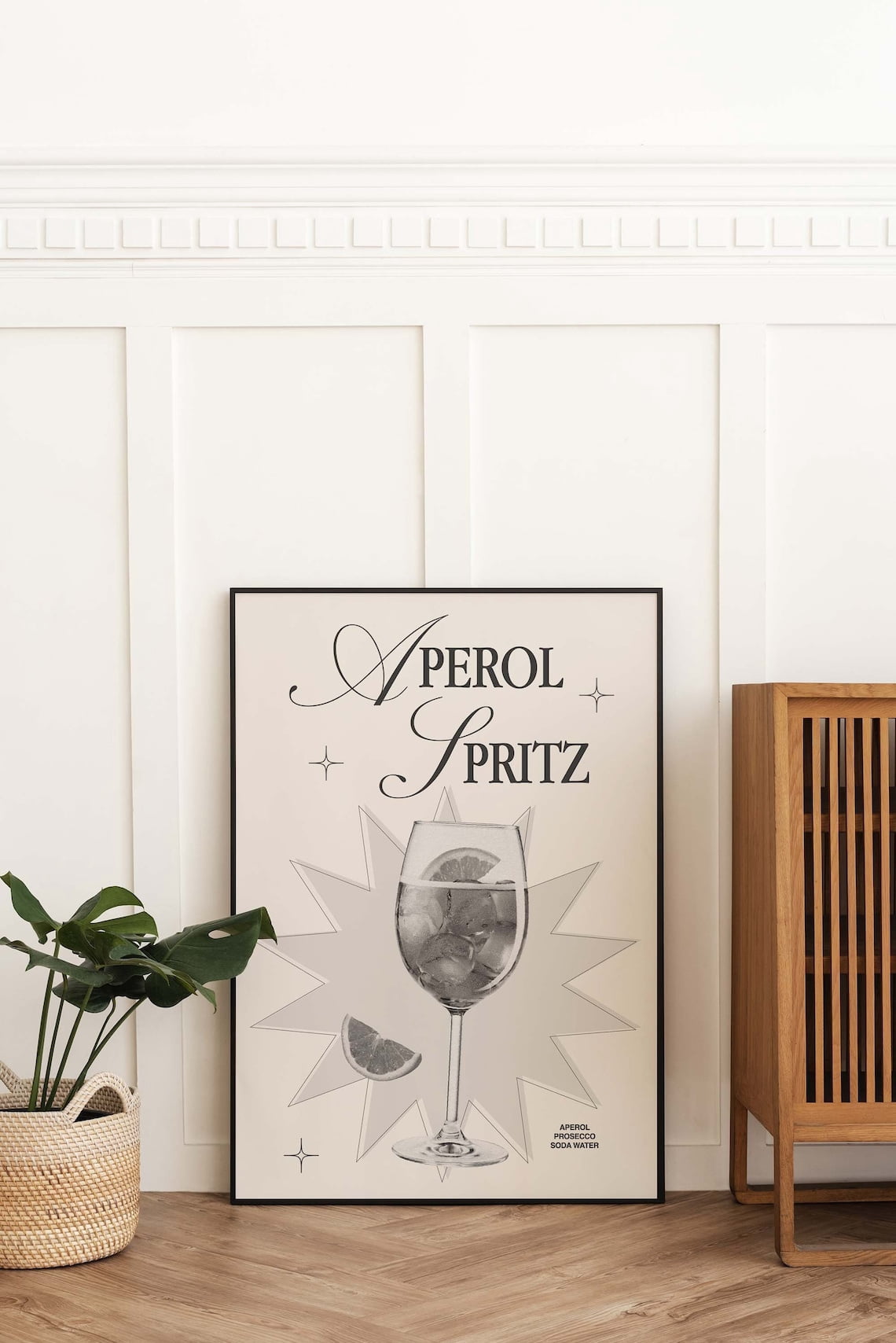 Aperol Spritz Cocktail Poster Trendy Black And White Retro Bar Cart ...