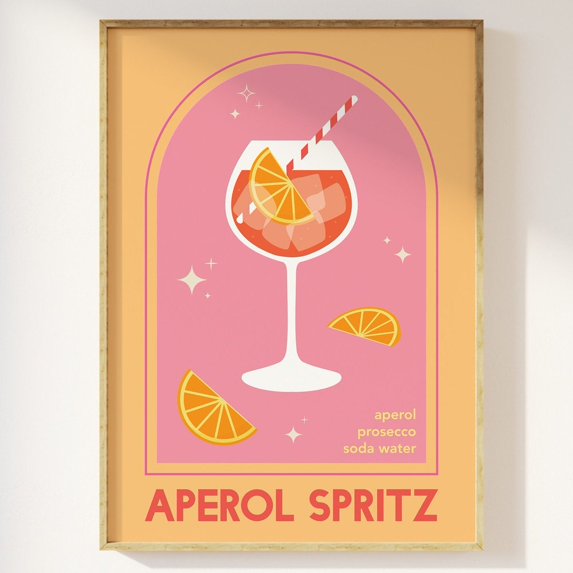 Aperol Spritz Cocktail Print Cute Pink Orange Aperol Cocktail Bar Art ...