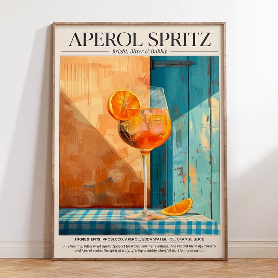 Aperol Spritz Italian Cocktail Summer Bar Poster, Poster Home Decor ...