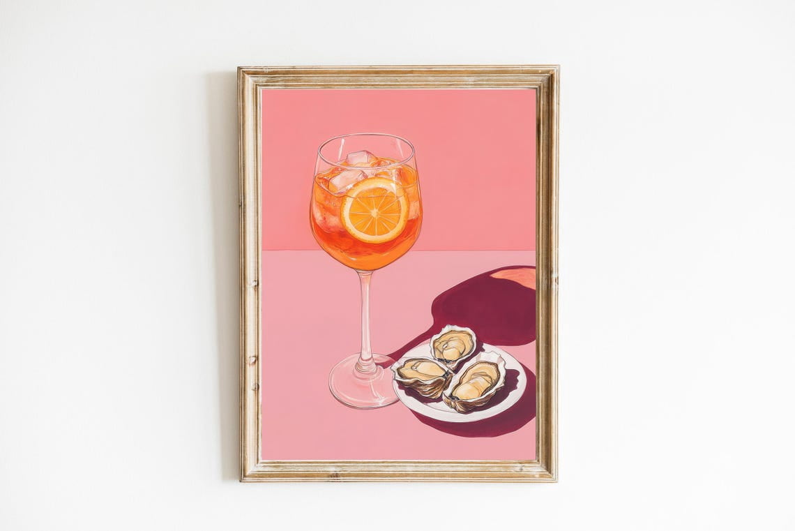 Aperol Spritz And Oysters Bar Cart Art Print Cute Quirky Whimsical ...