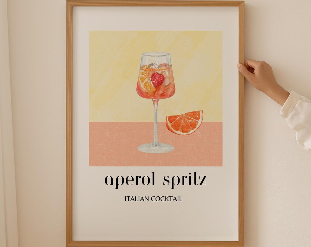 Aperol Spritz Print, Bar Cart Art Kitchen Decor Accessories, Cocktail ...