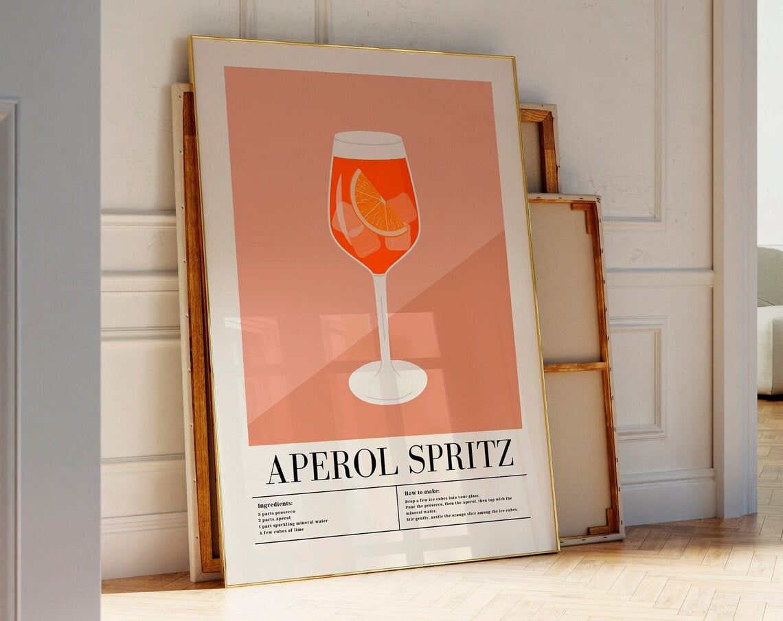 Aperol Spritz Print, Bar Cart Cocktail Alcohol Aperol Spritz Wall Art ...
