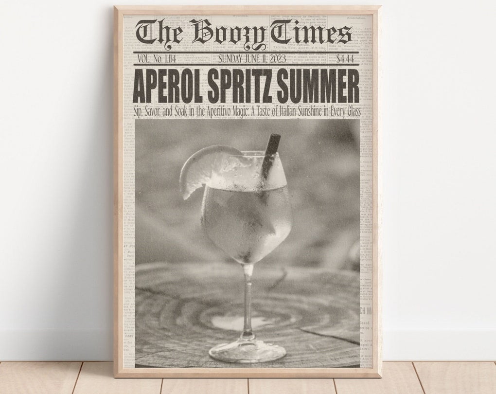 Aperol Spritz Print Bar Cart Wall Art Cocktail Poster Trendy Newspaper ...