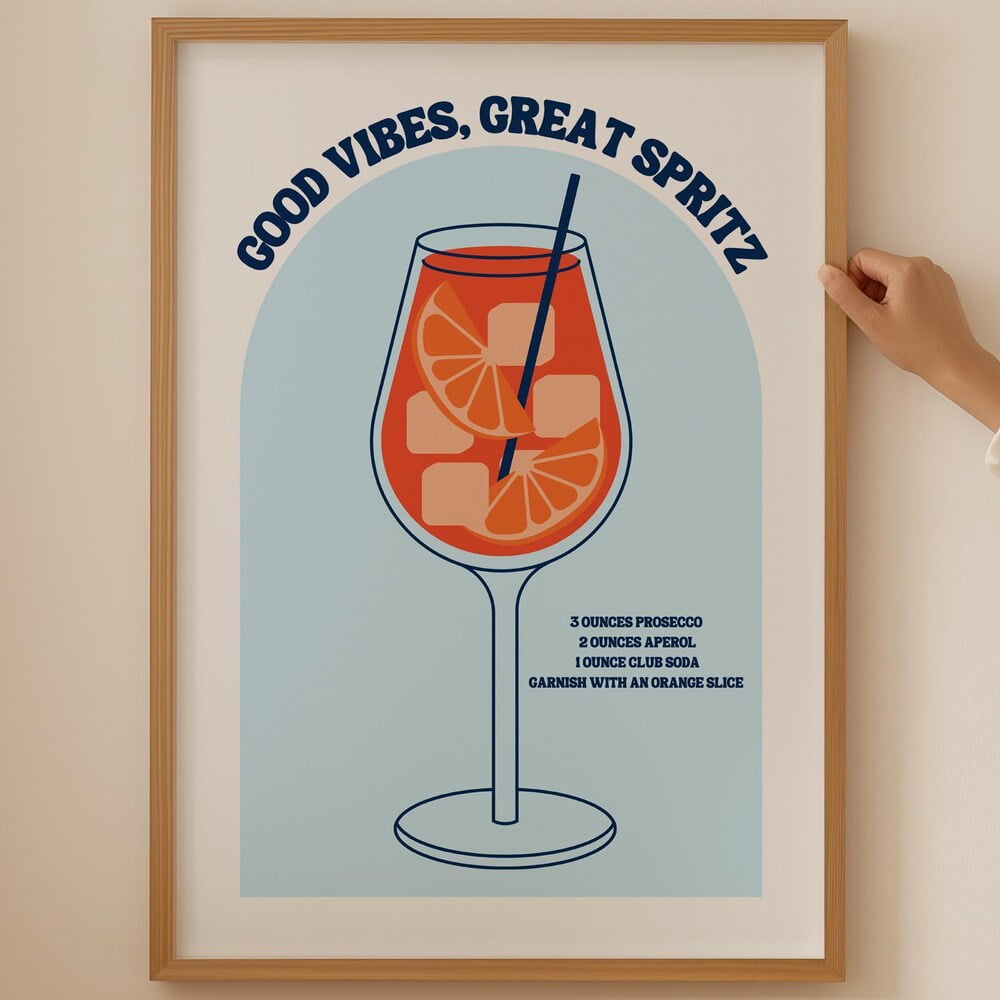 Aperol Spritz Print- Cocktail Alcohol Wall Art for kitchen room decor ...