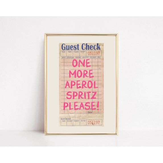 Aperol Spritz Print, Guest Check Wall Art, Preppy Bar Cart Decor ...