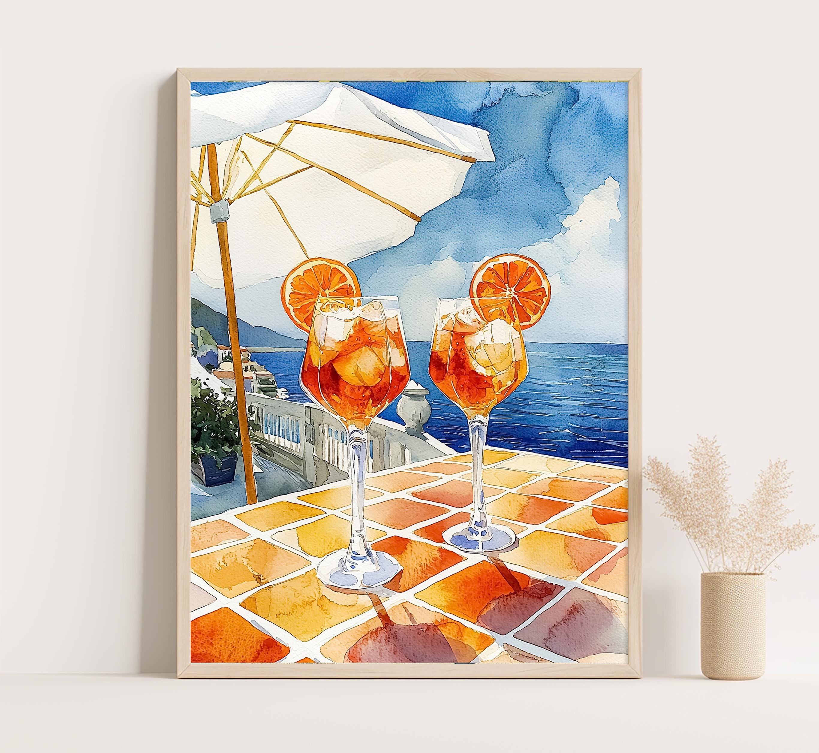 Aperol Spritz Print Mediterranean Cocktail Art With Orange Slices ...