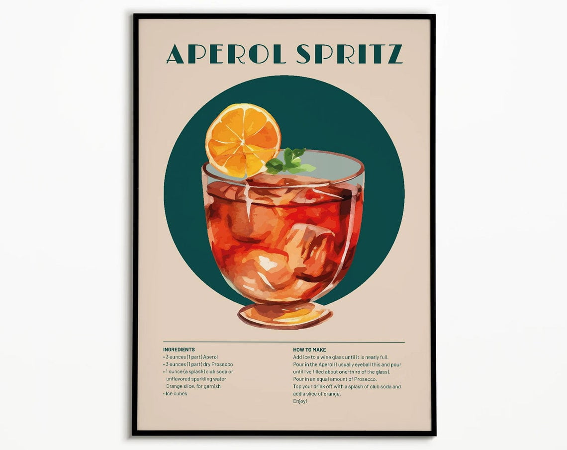 Aperol Spritz Print, Trendy Cocktail Art, Kitchen Wall Decor, Bar Cart ...