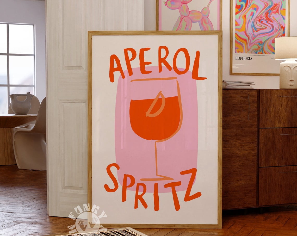 Aperol Spritz Print, Trendy Retro Bar Cart Decor, Dorm Room Digital ...