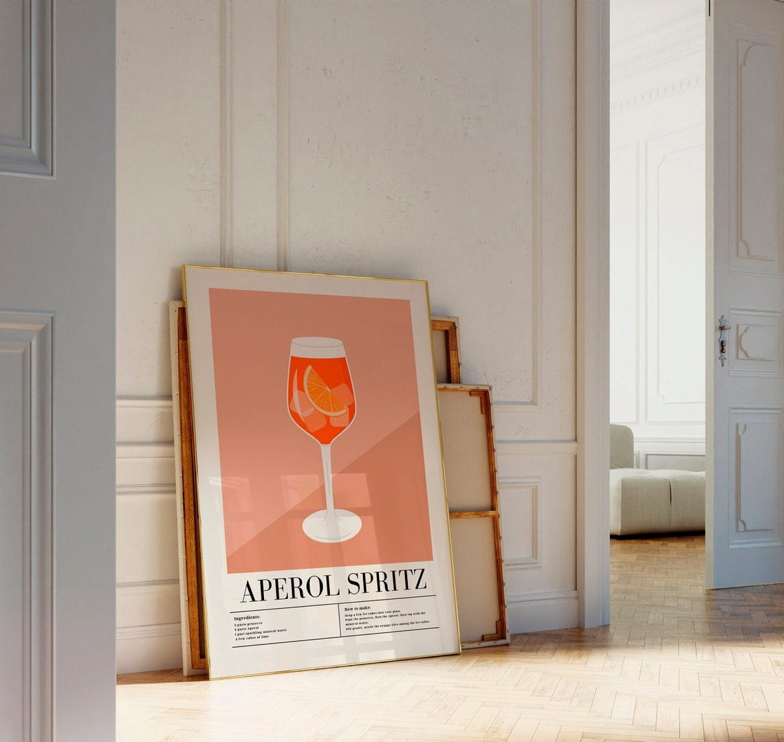 Aperol Spritz Recipe Bar Cart Wall Art, Unframed Paper Poster 16x20in ...