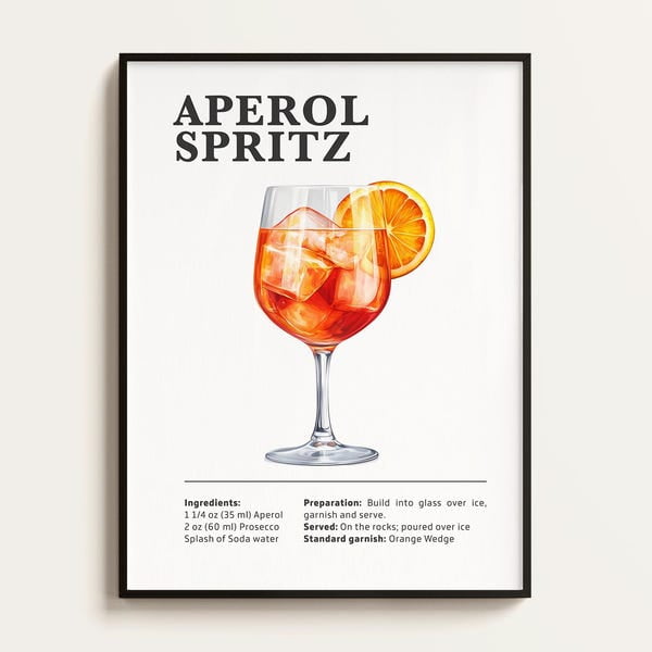 Aperol Spritz Recipe Poster, Cocktail Kitchen Art (), Unframed Paper ...