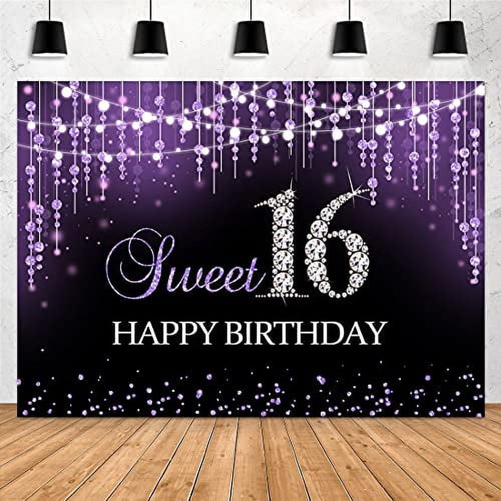 Aperturee Purple Sweet 16 Birthday Backdrop 7x5ft Princess Bokeh ...