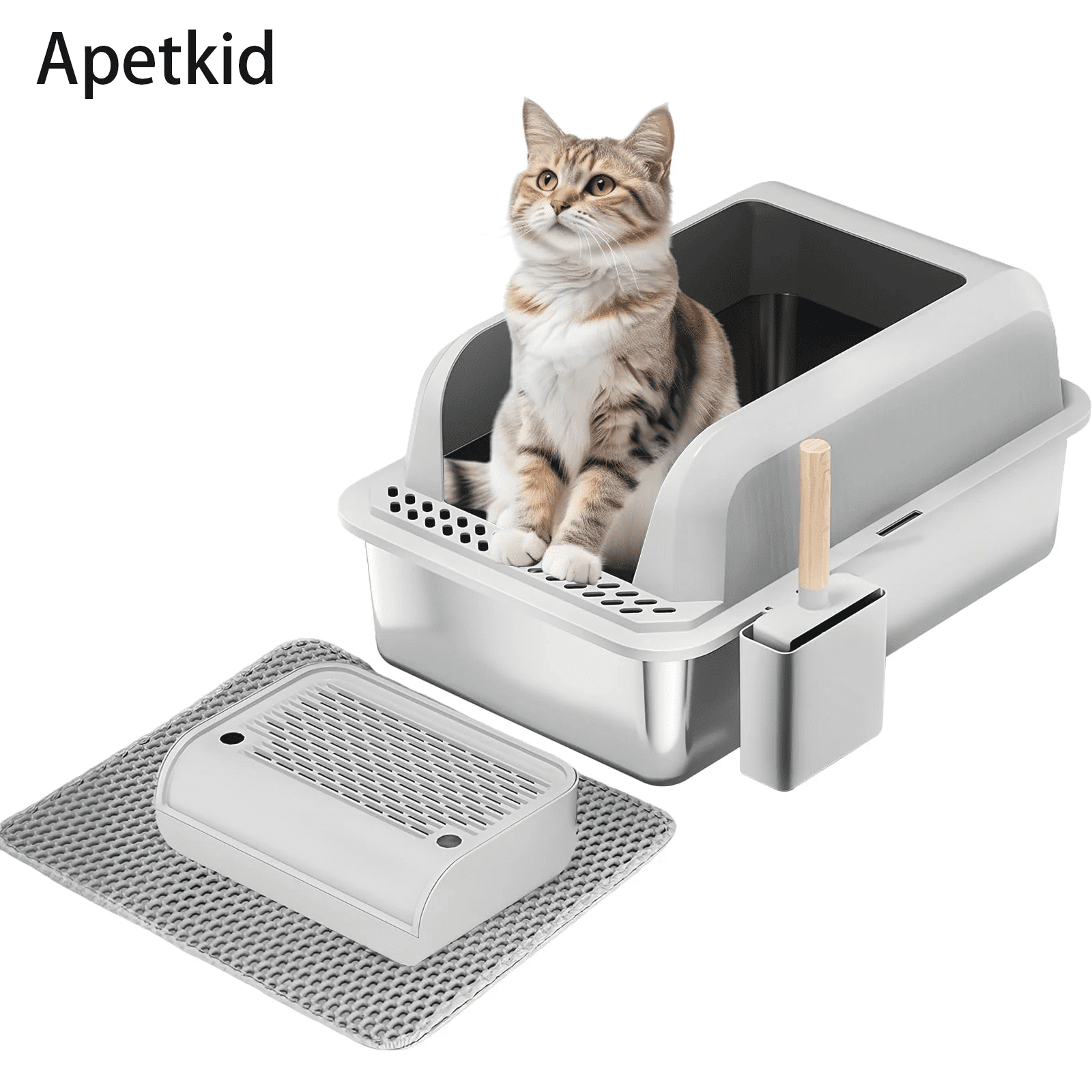 Apetkid Stainless Steel Litter Box with Lid, Extra Large Enclosed ...