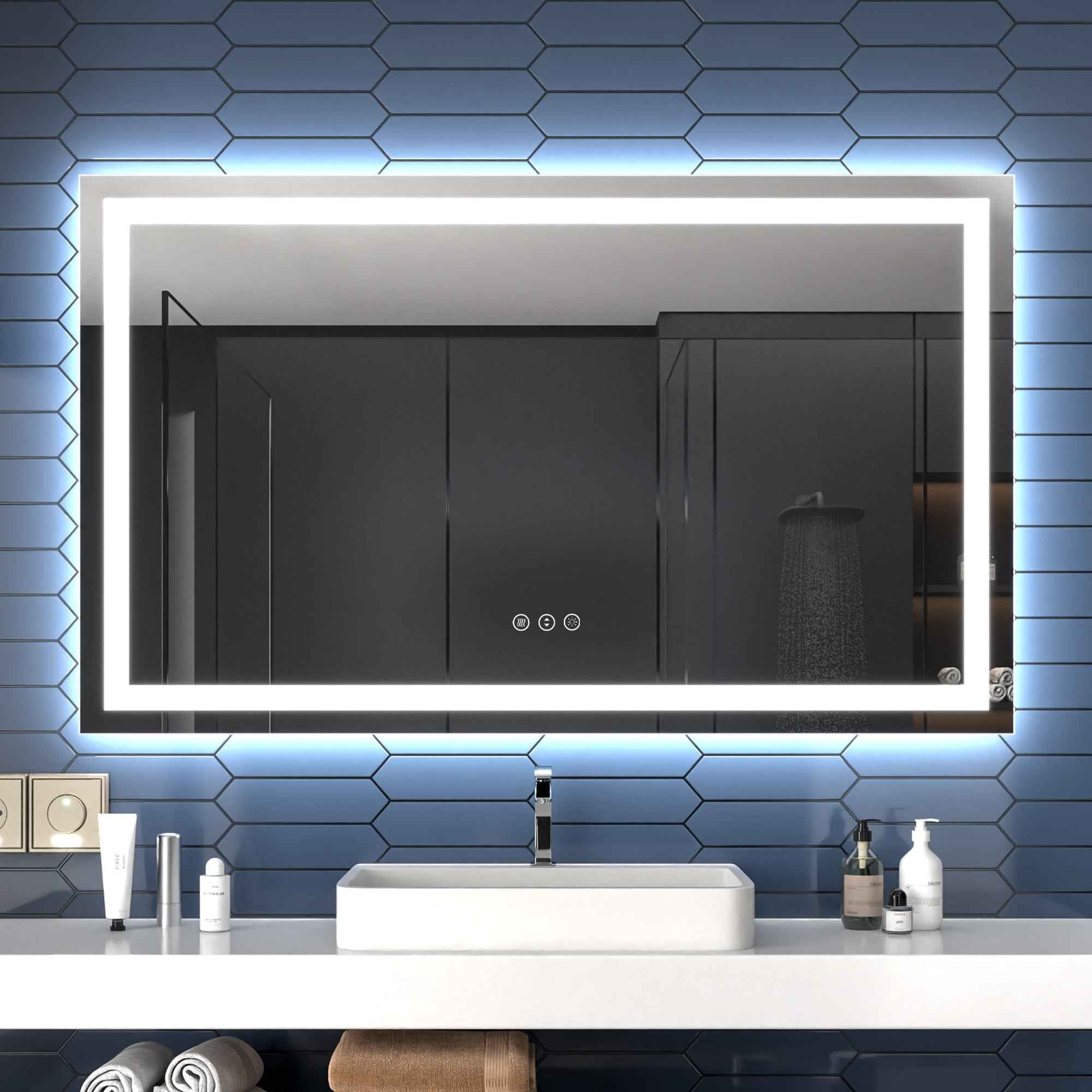 "Apex Backlit Anti-Fog Wall Mount Bathroom Mirror, 60""W x 36""H, LED ...
