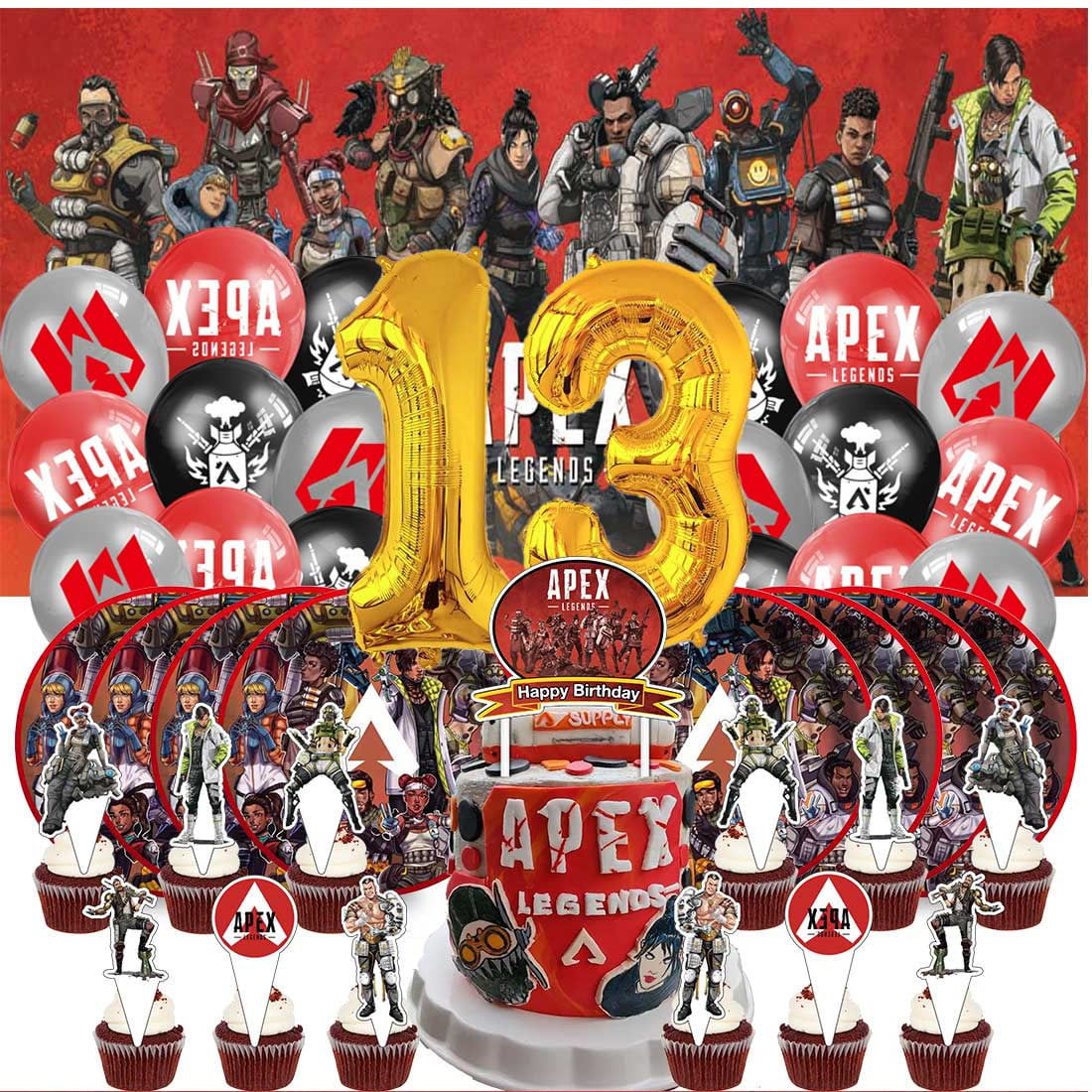 Apex Balloons Party Supplies 13th Decor Tableware Birthday Cake Topper Decorations Banner ...