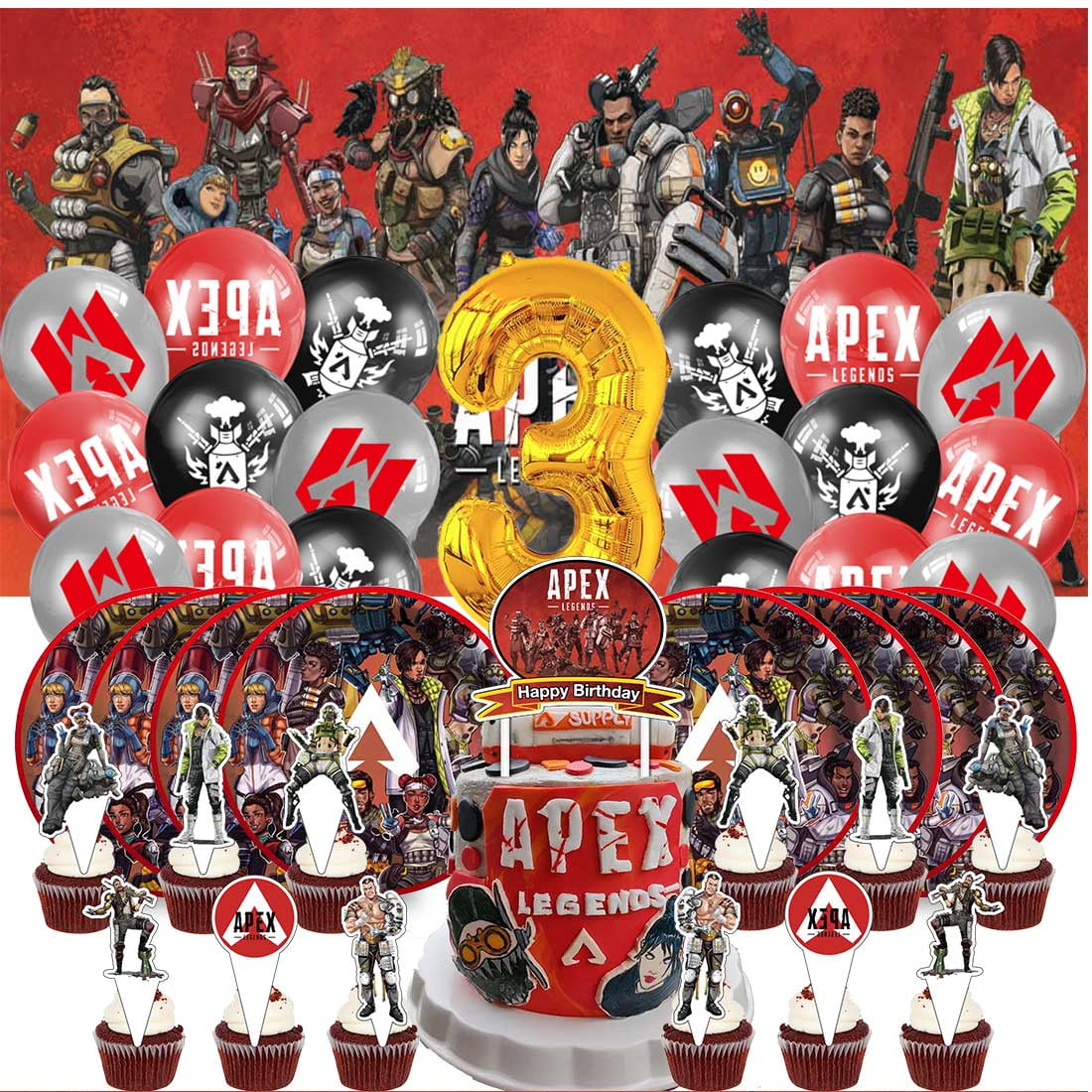 Apex Balloons Party Supplies 3rd Decor Tableware Birthday Cake Topper ...