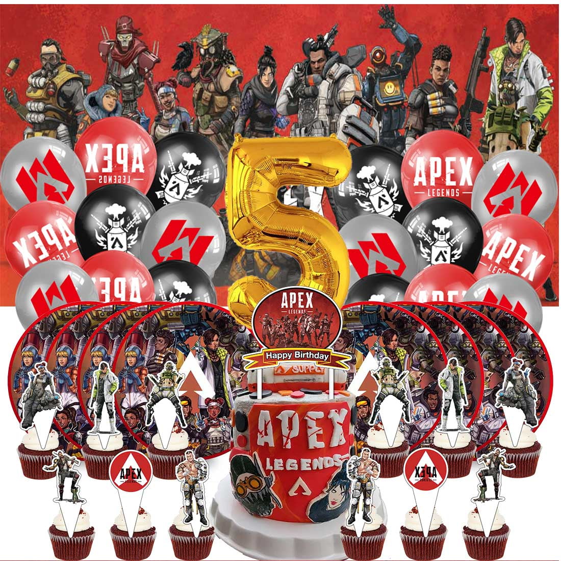 Apex Balloons Party Supplies 5th Decor Tableware Birthday Cake Topper ...