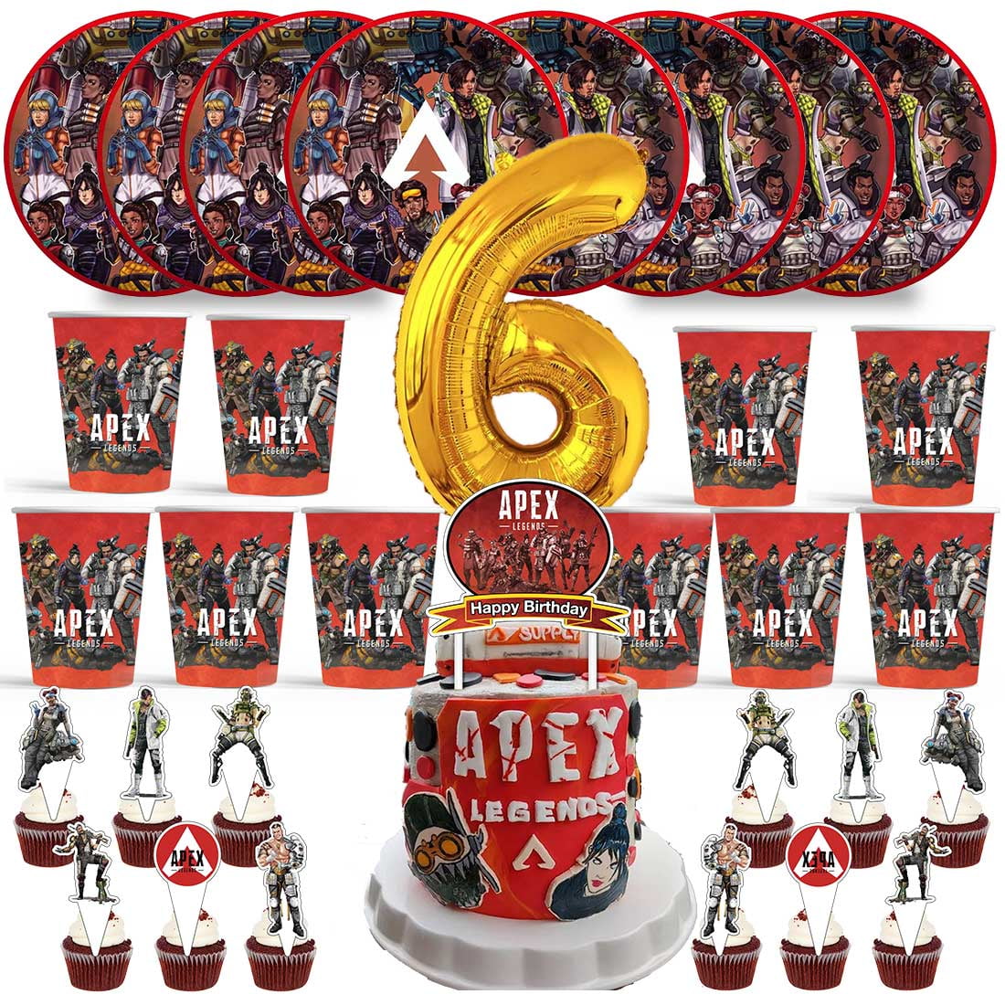 Apex Birthday 6th Cups Party Supplies Plates Fans Decorations Cake ...