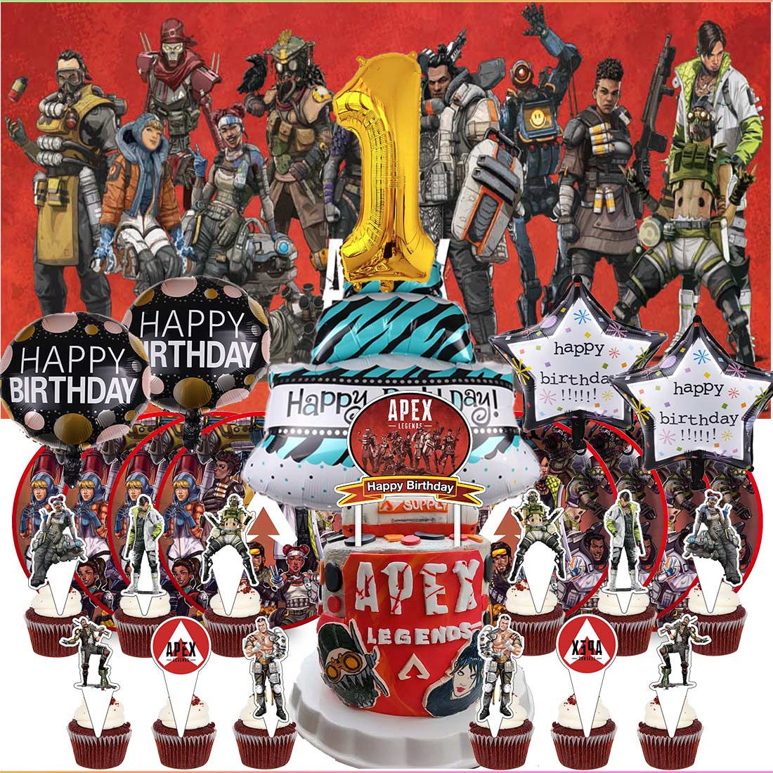 Apex Legends 1st Tableware Balloons Cake Toppers Backdrop Banner ...