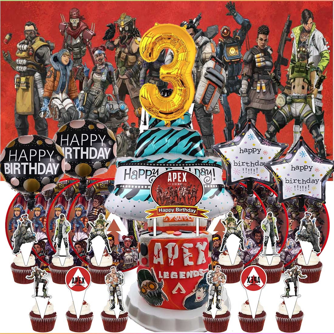 Apex Legends 3rd Tableware Balloons Cake Toppers Backdrop Banner ...
