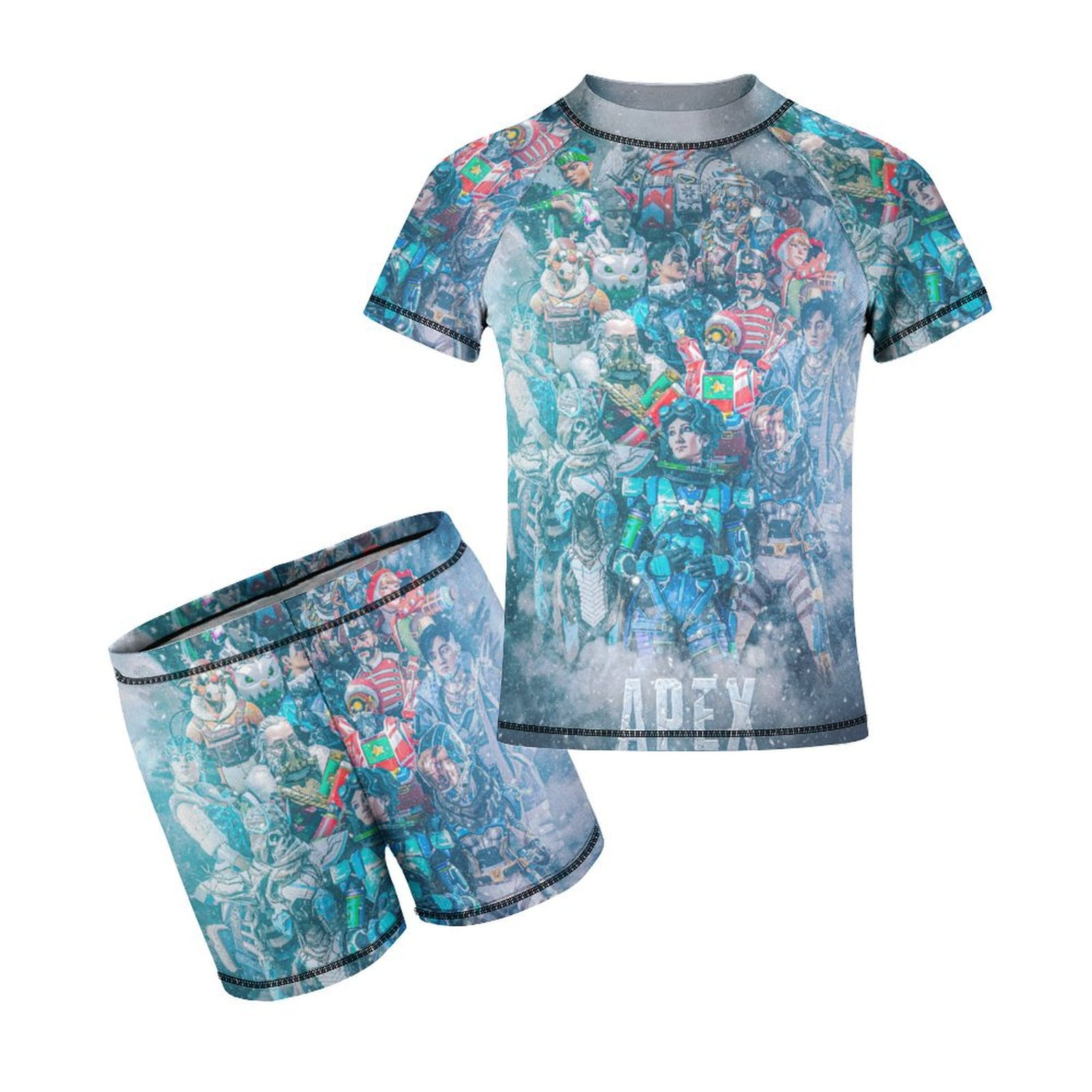 Apex Legends Boys Two Piece Rash Guard Swimsuits Kids Short Sleeve Swimwear Sets Bathing Suit ...