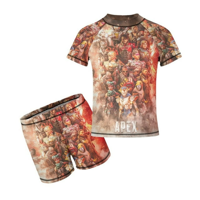 Apex Legends Boys Two Piece Rash Guard Swimsuits Kids Short Sleeve ...