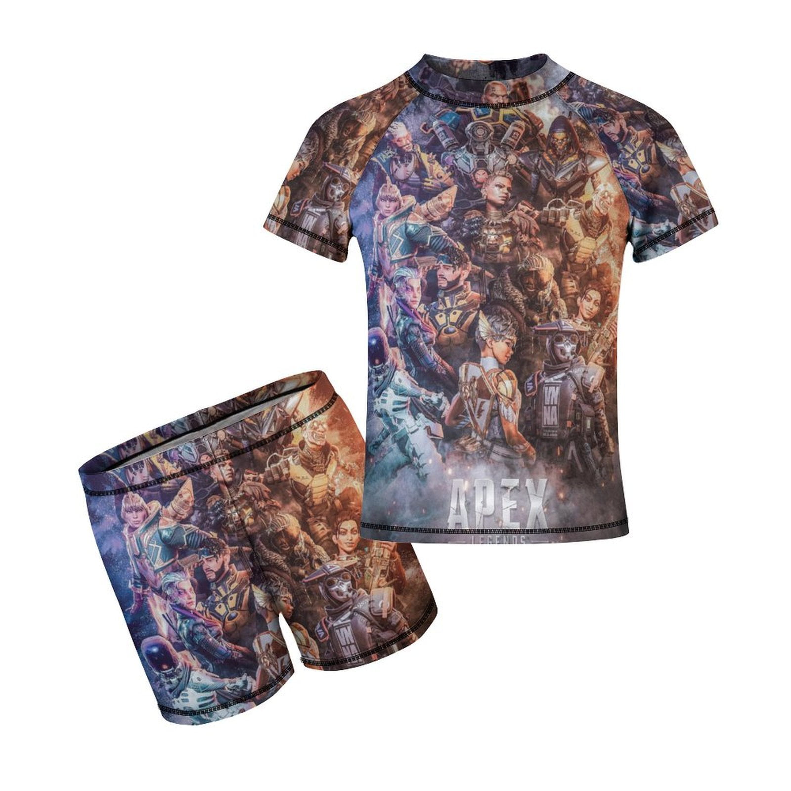 Apex Legends Boys Two Piece Rash Guard Swimsuits Kids Short Sleeve Swimwear Sets Bathing Suit ...