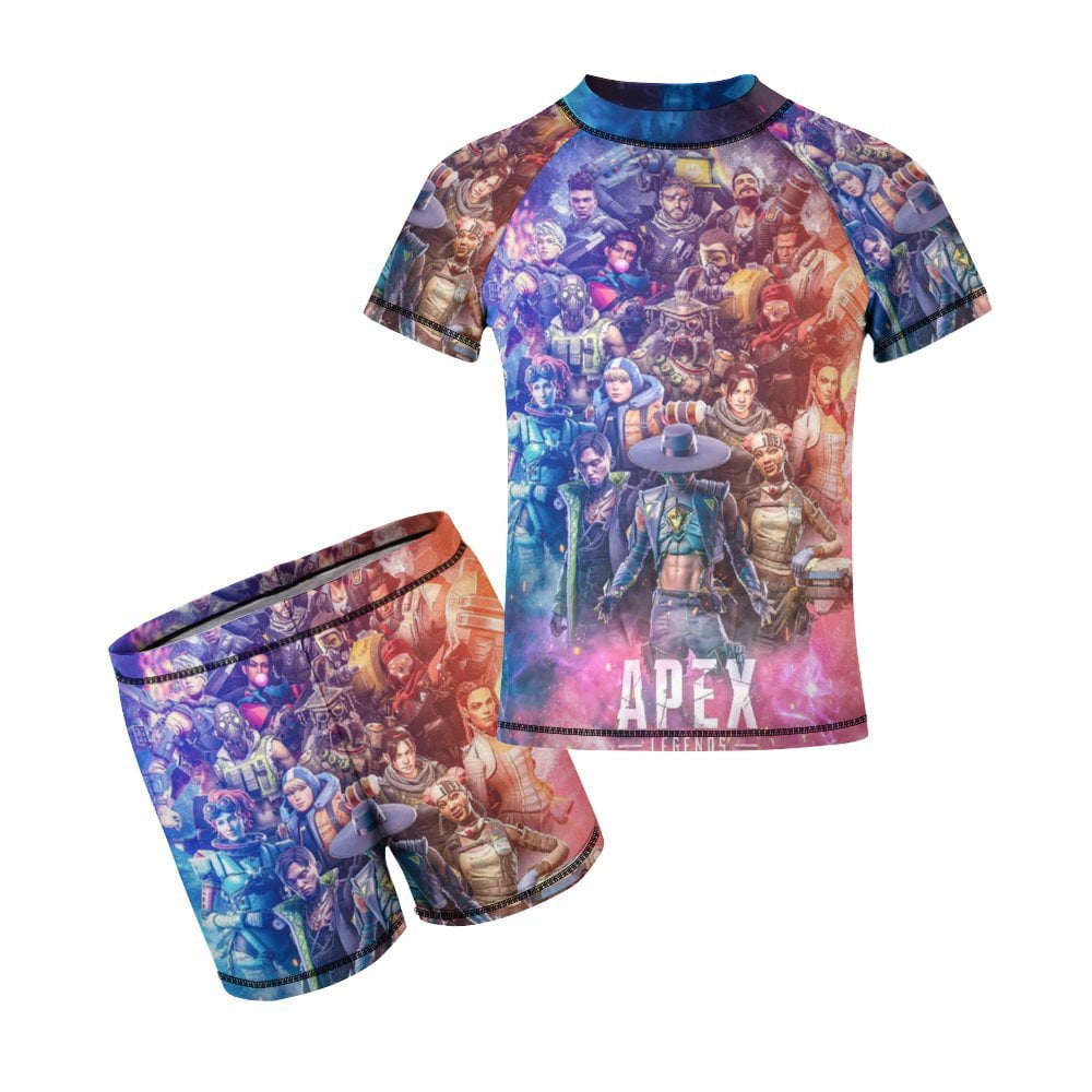 Apex Legends Boys Two Piece Rash Guard Swimsuits Kids Short Sleeve Swimwear Sets Bathing Suit ...