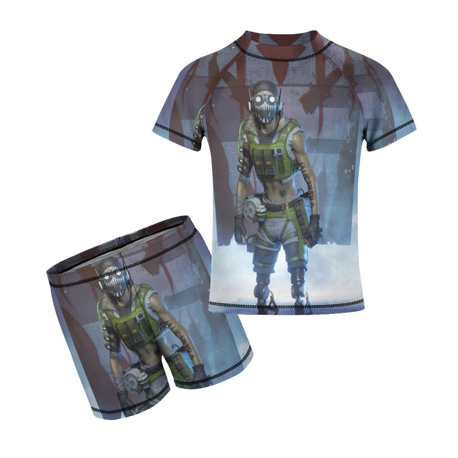 Apex Legends Octane Boys 2-Piece Swimsuit Set Bathing Suit Short Sleeve Swimwear Sets with Swim ...