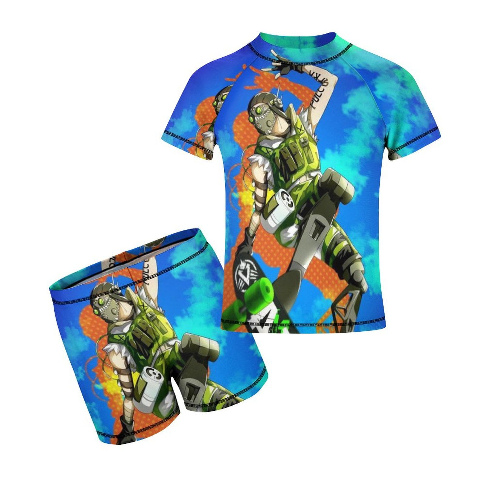 Apex Legends Octane Boys 2-Piece Swimsuit Set Bathing Suit Short Sleeve Swimwear Sets with Swim ...
