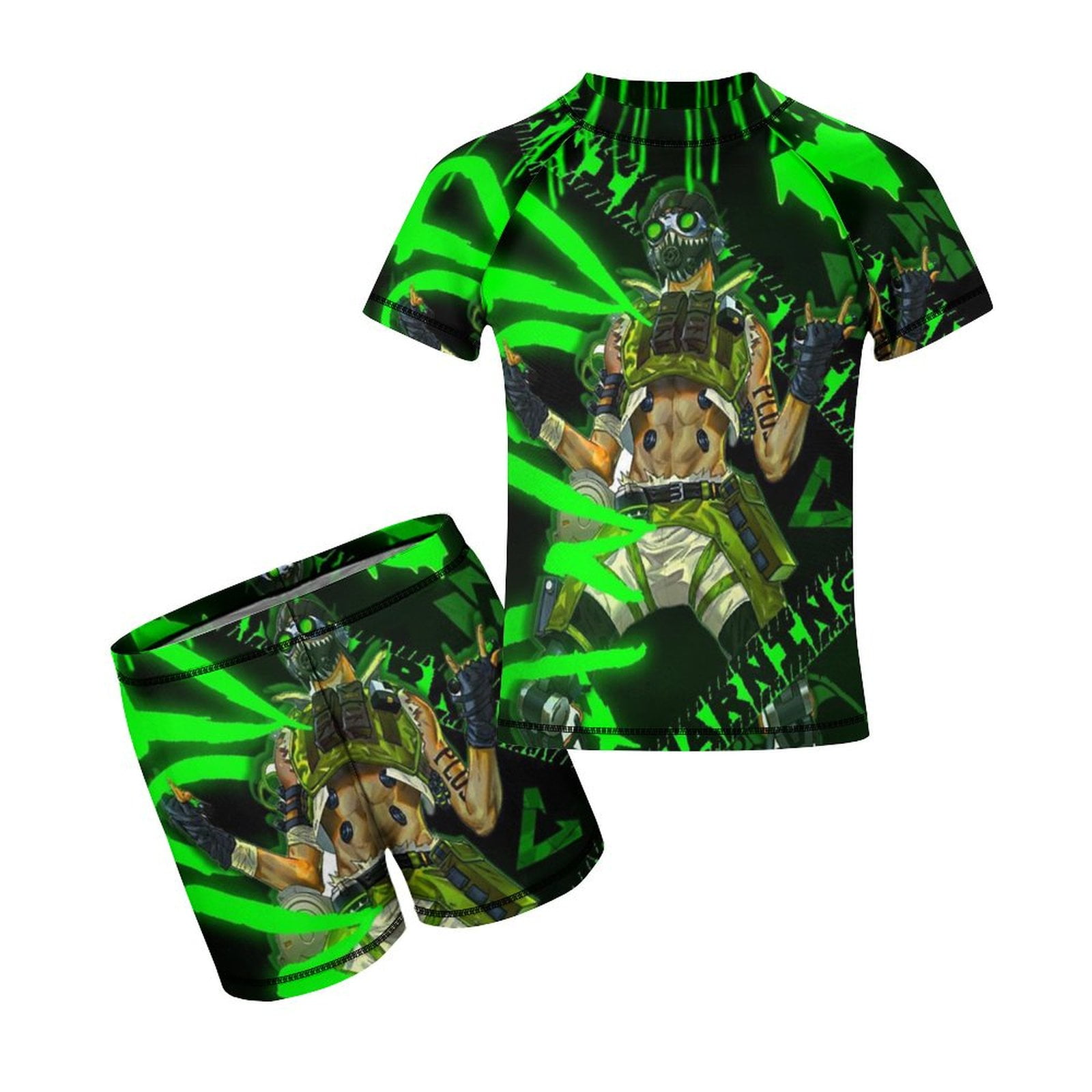 Apex Legends Octane Boys 2-Piece Swimsuit Set Bathing Suit Short Sleeve Swimwear Sets with Swim ...
