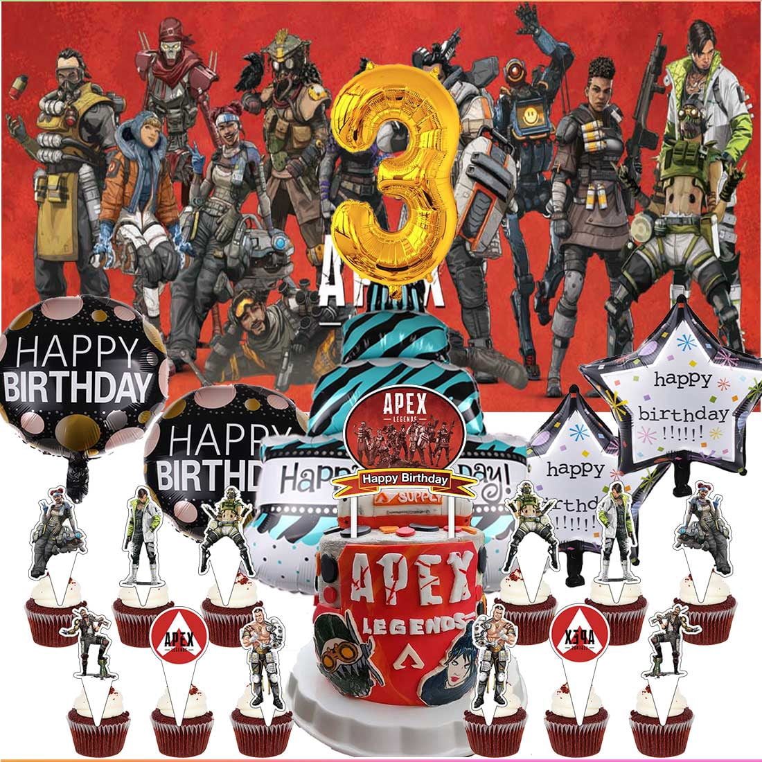 Apex Legends Party Supplies Decor 3rd Kit Balloons Birthday Cake Topper ...