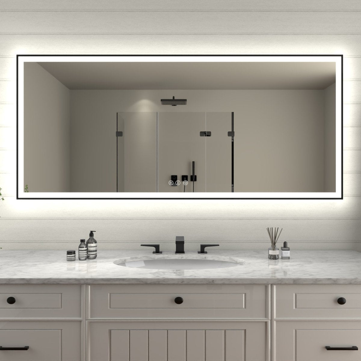 APEX-Noir 72"x32" Framed LED Lighted Bathroom Mirror - Walmart.com