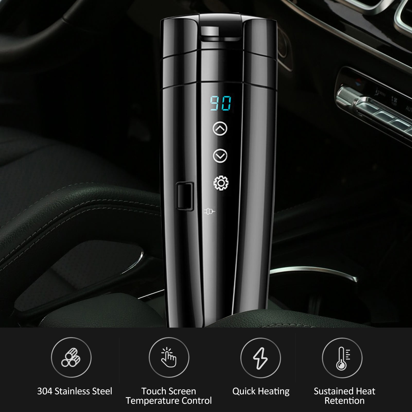 Apexeon Car Heating Cup, Stainless Steel Heated Travel Mug, Smart ...