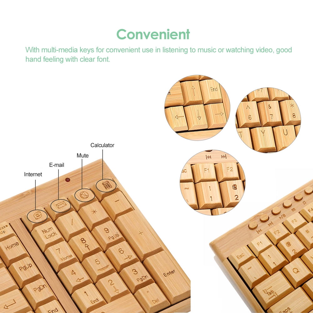 Apexeon Handcrafted Natural Wooden Wireless Bamboo Keyboard Combo, Plug ...