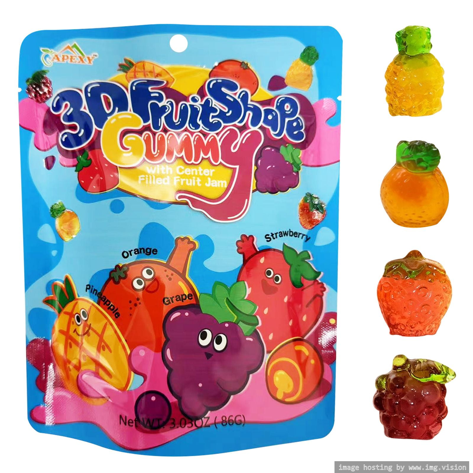 Apexy 3D Fruit Gummy Candy With Center Filled Fruit Flavor Jam ...