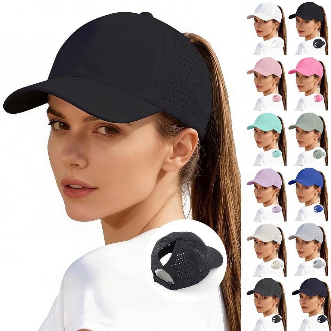 Apeya Women's High Ponytail Baseball Cap, Criss Cross Messy Bun Ponycap ...