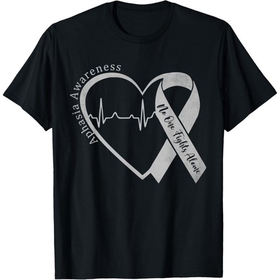 Aphasia Awareness Heart Gray Ribbon Support Family Matching T-Shirt ...