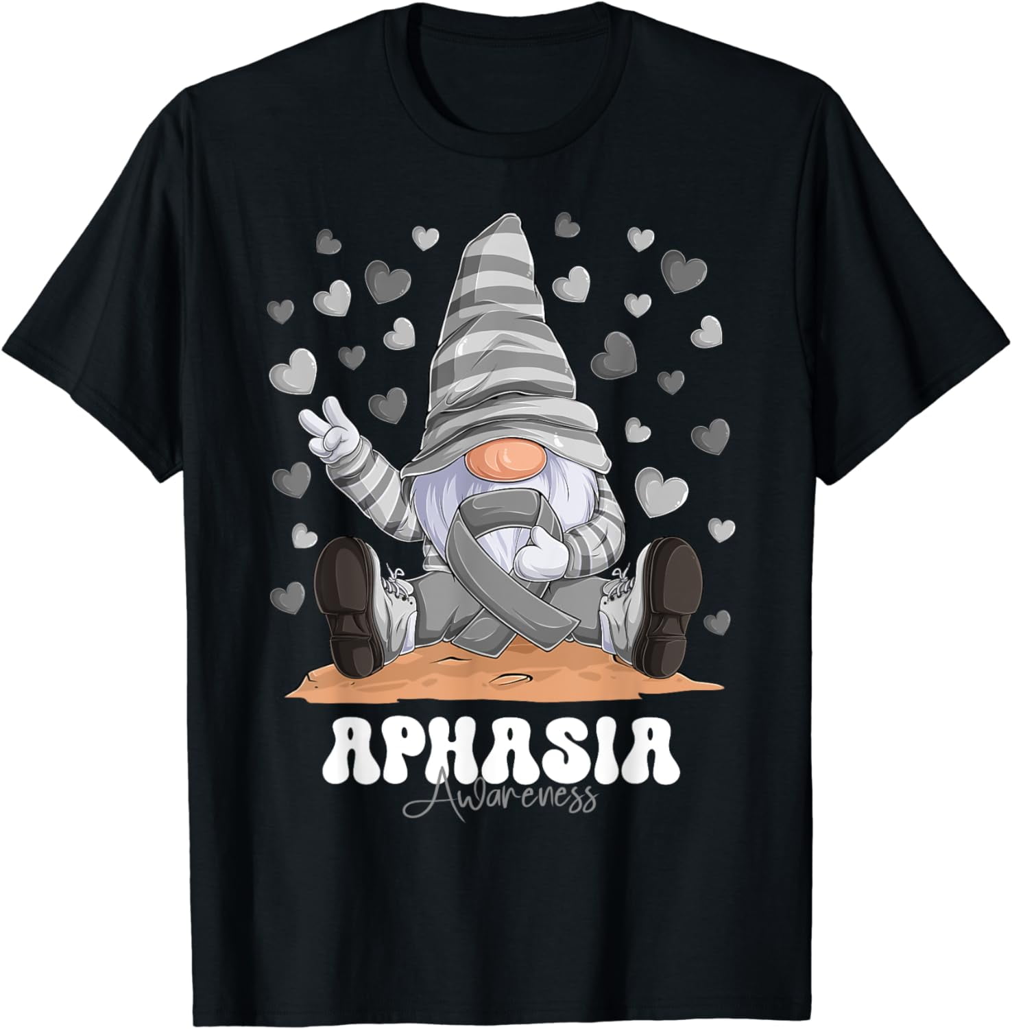 Aphasia Awareness Month Gray Ribbon Gnome Cotton T-Shirt - Walmart.com