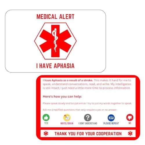 Aphasia Medical Alert Communication Wallet Card, 2 Pack (White ...