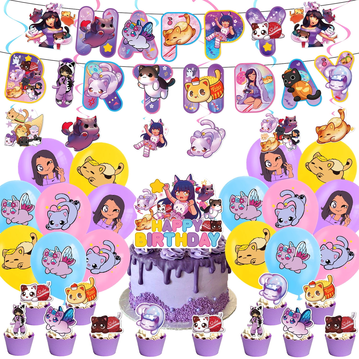 Aphmau Birthday Party Flag Balloon Cake Plug Party Decoration Supplies - Walmart.com