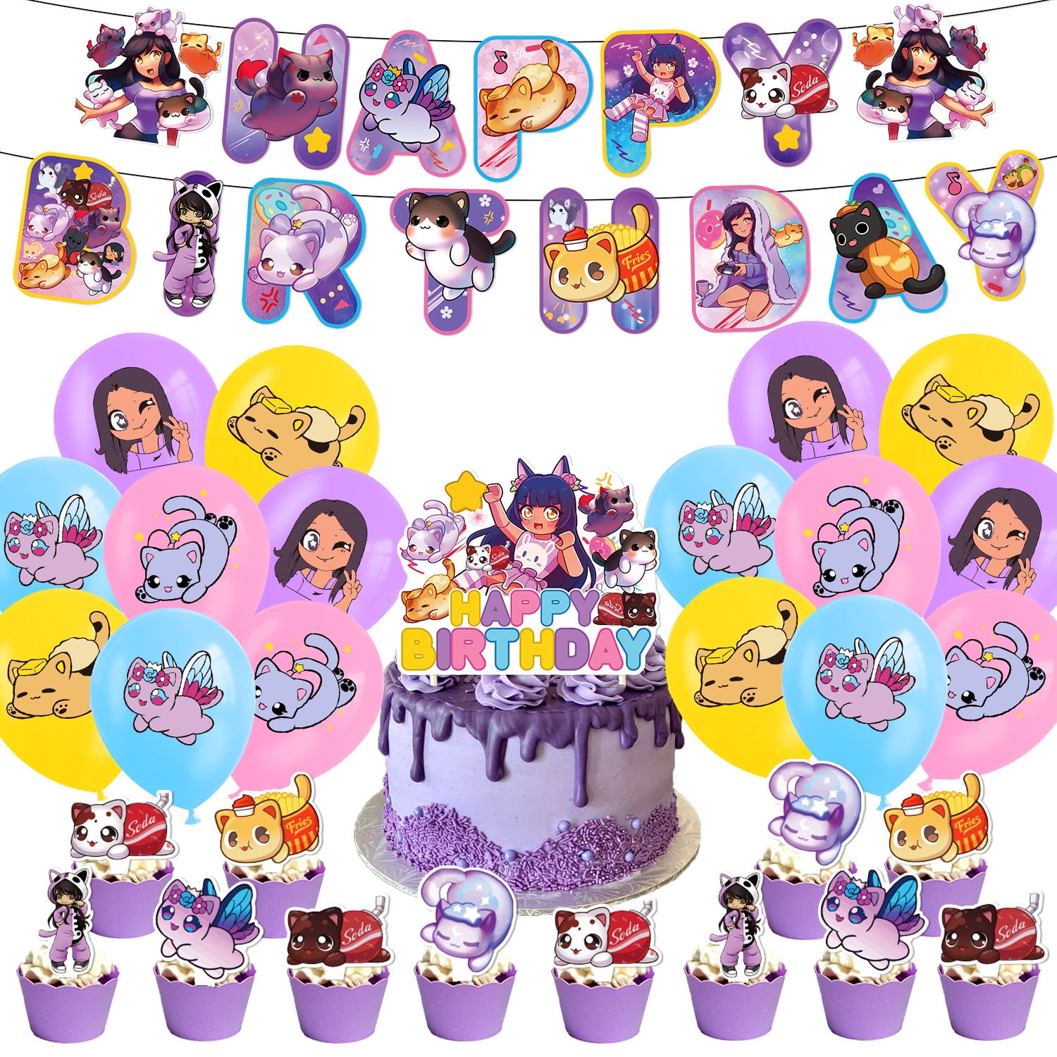 Aphmau Birthday Party Supplies, Cartoon Aphmau Party Decorations Set ...
