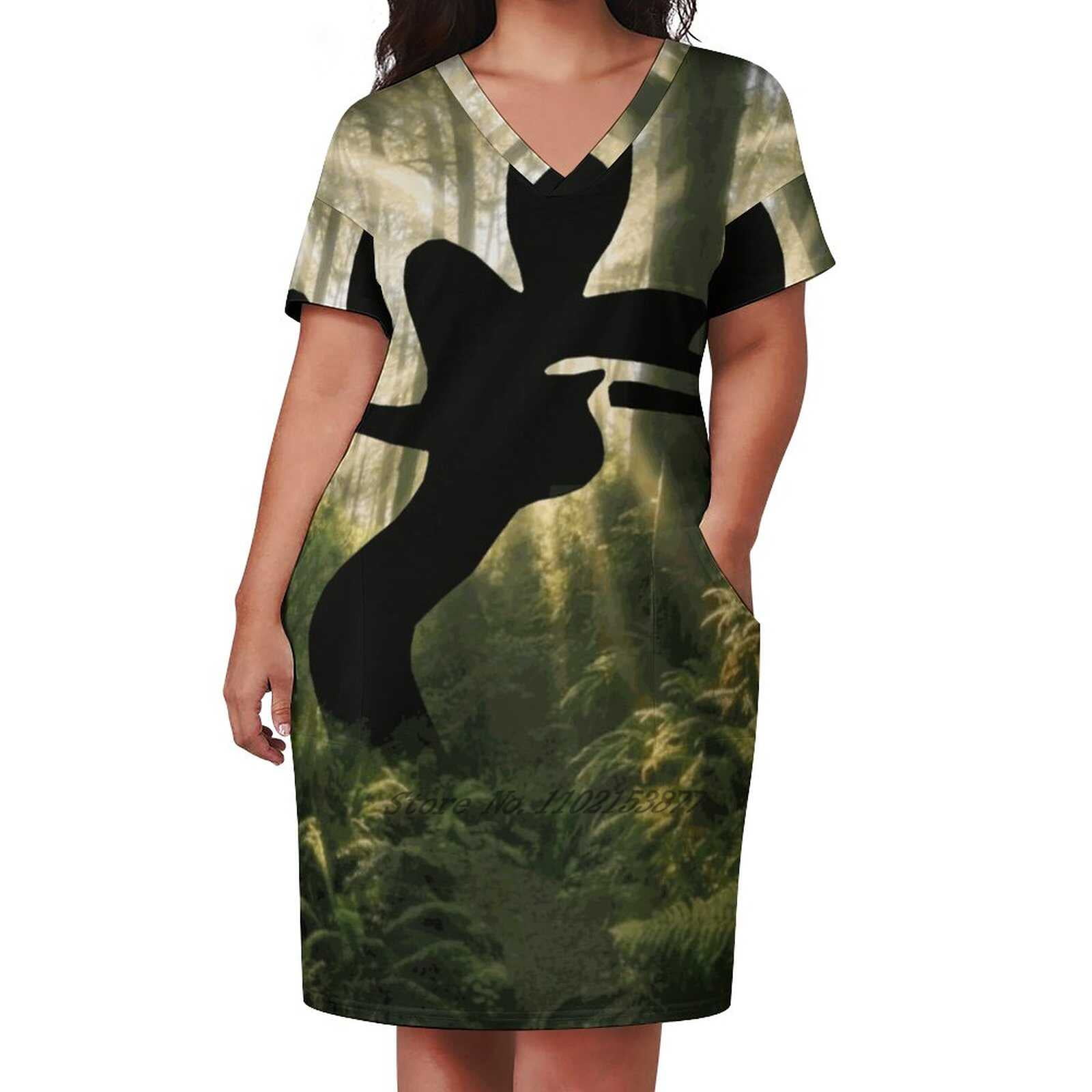 Aphrodite Recordings Logo Black Loose Pocket Dress Women'S Printed Dresses V Neck Casual Dress ...