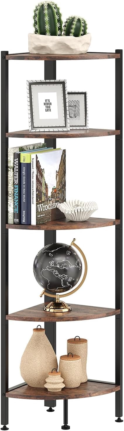 Apicizon 5 Tier Corner Shelf, Industrial Tall Standing Corner Bookshelf ...