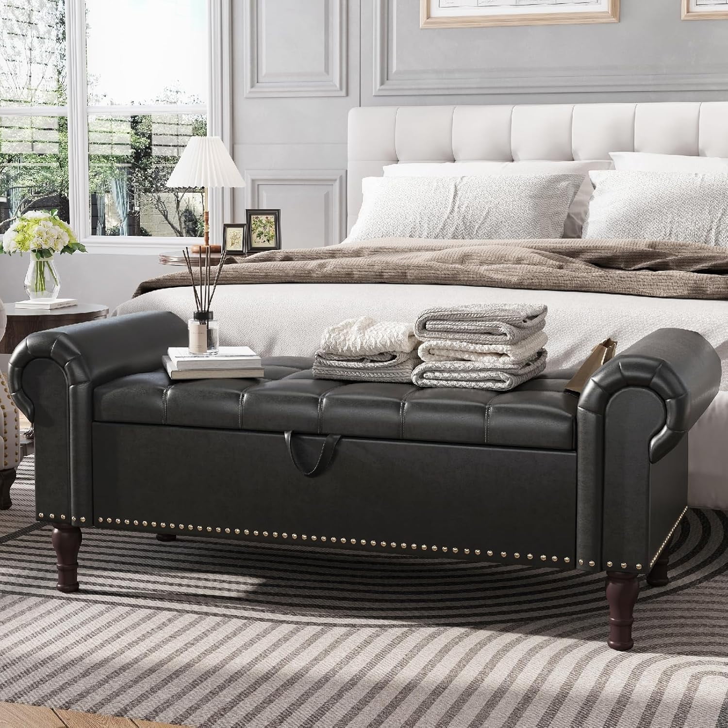 Apicizon 51” Bench with Storage, Queen Size Faux Leather End of Bed ...